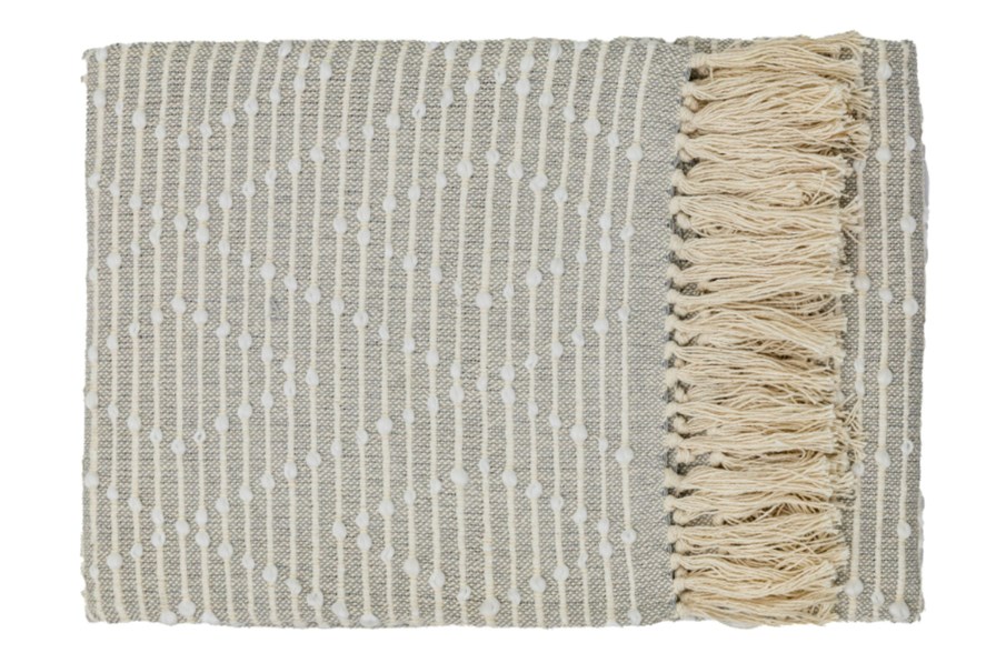 Light Grey Woven Diamond Throw With Tassels - 1300 x 1700mm